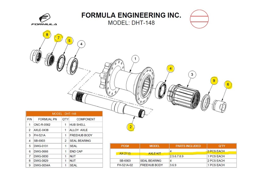 Formula AX-2115 Akslingsett For baknav, DHT-148 - Bikeshop.no